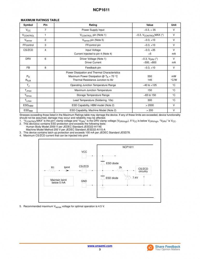 NCP1611 datasheet page 3