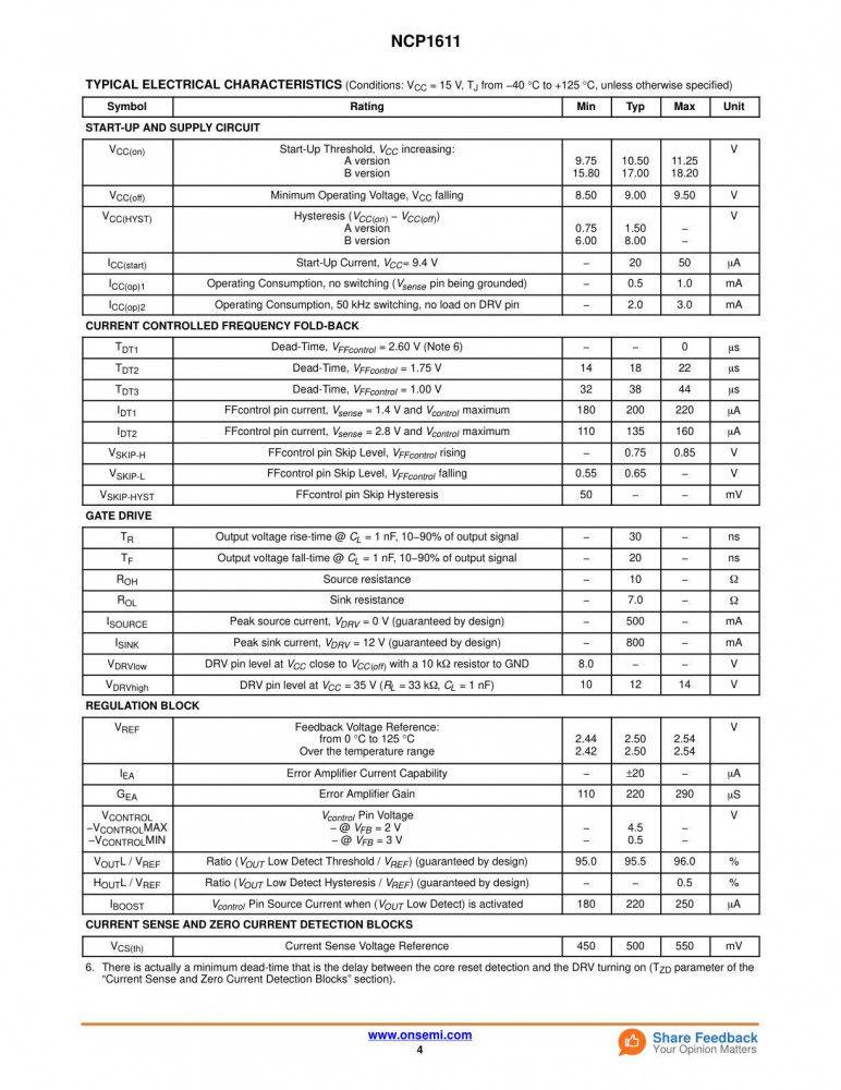 NCP1611 datasheet page 4