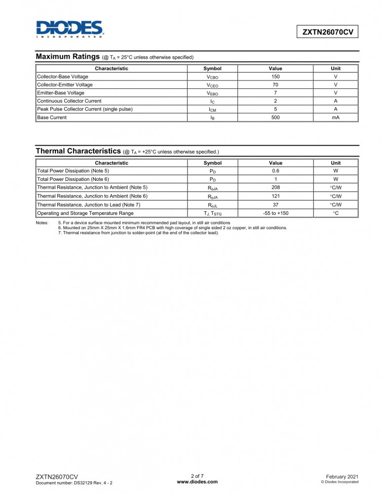 ZXTN26070CV-7 datasheet page 2