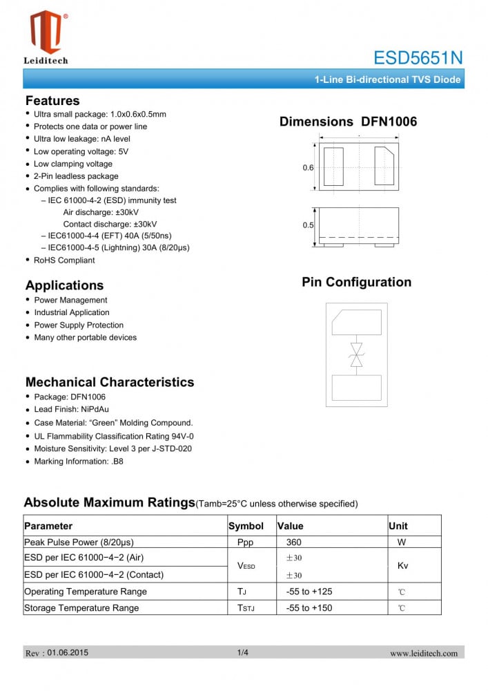 ESD5651N technical document page 1