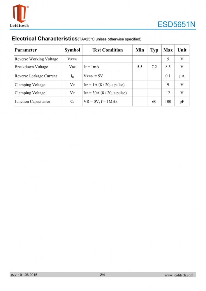 ESD5651N technical document page 2