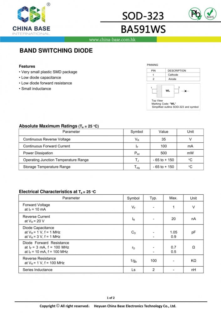 CBI BA591WS datasheet page 1