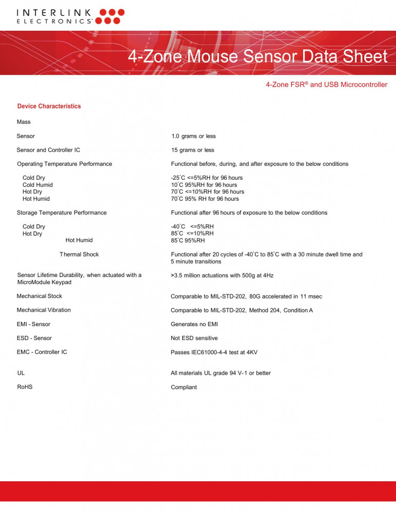 4-Zone Mouse Sensor technical document, page 2
