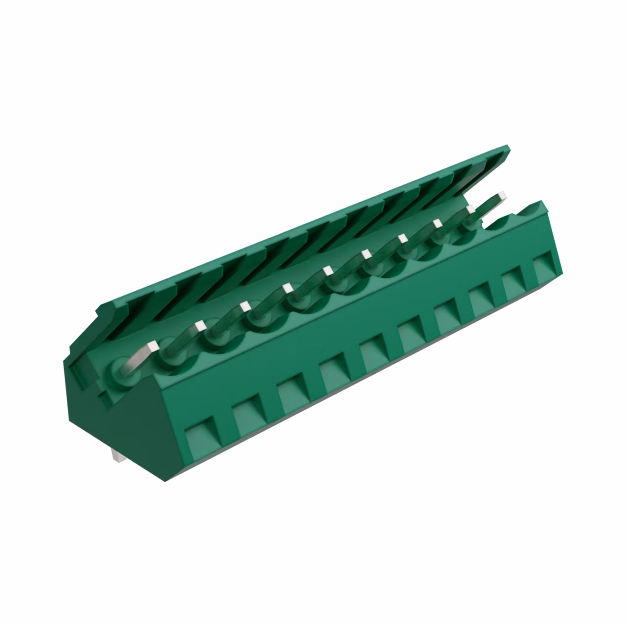 5.00mm Pitch Eurostyle 45° Angle PCB Header, Open Ends, 10 Circuits, Green for sale
