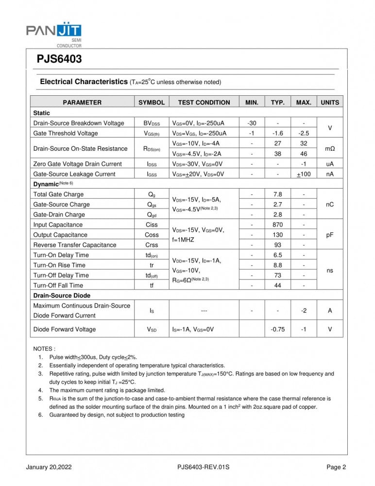 PJS6403 datasheet page 2