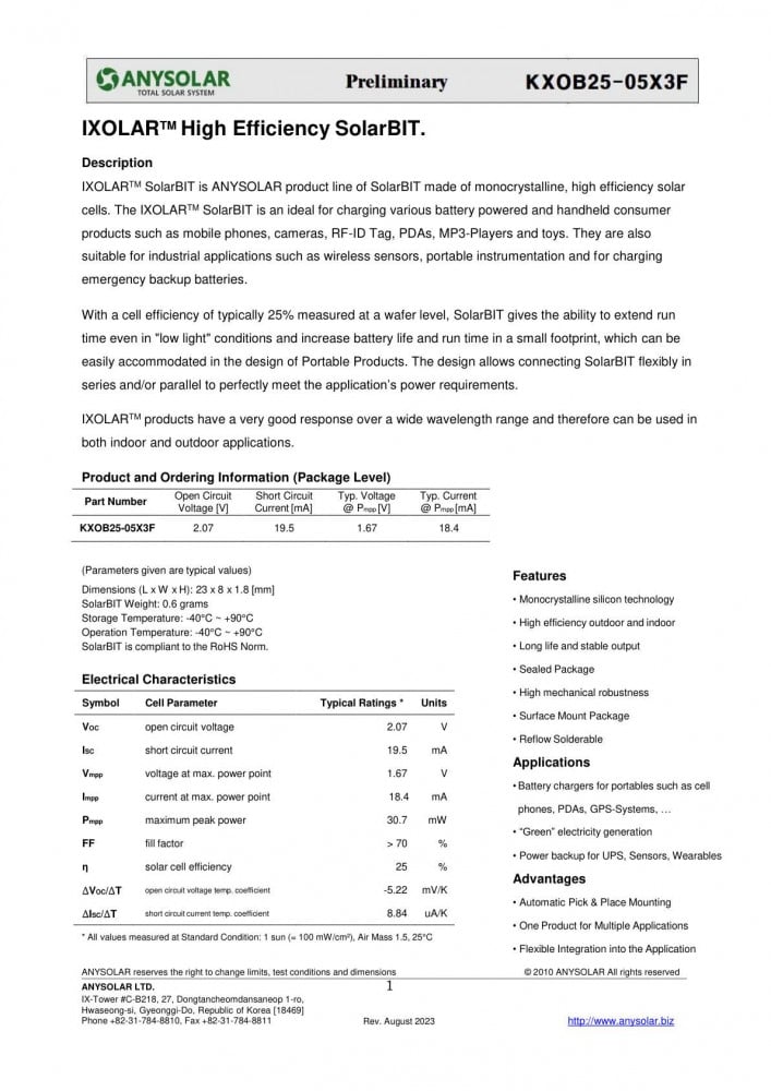ANYSOLAR KXOB25-05X3F-TB datasheet page 1