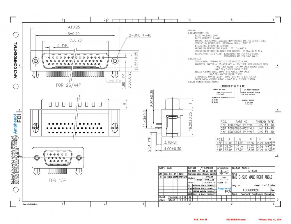 Amphenol 10090926 drawing page 1