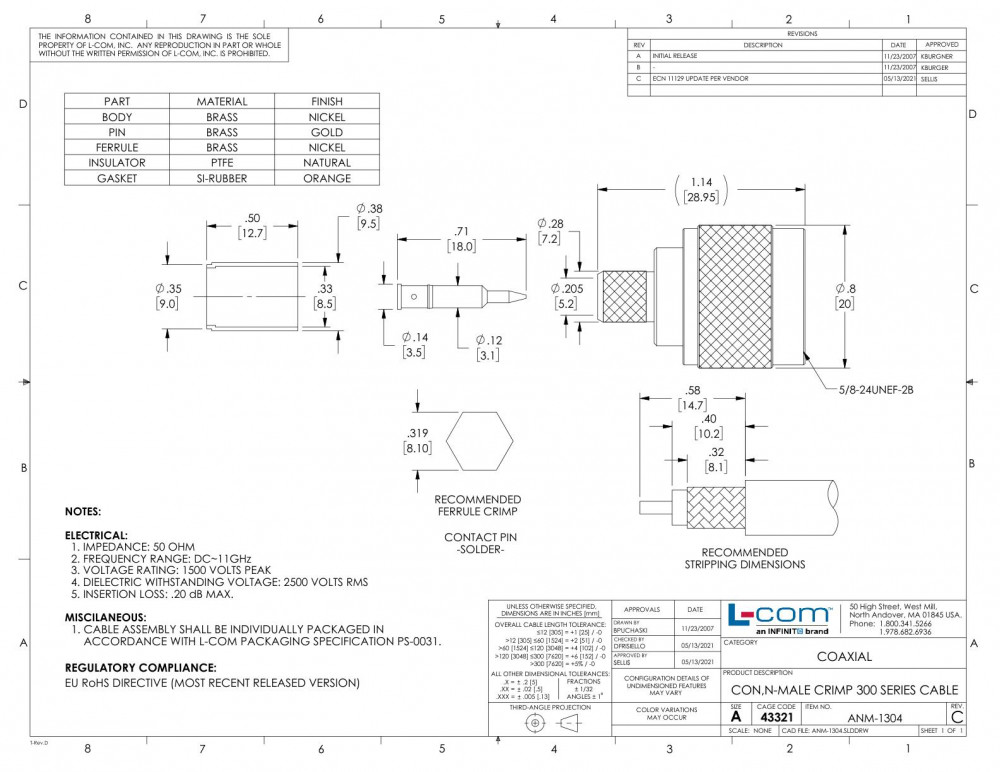 L-com ANM-1304 technical drawing
