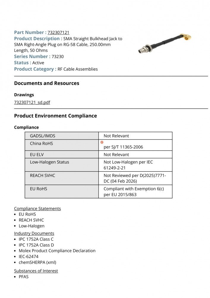 MOLEX 732307121 technical drawing preview, page 1