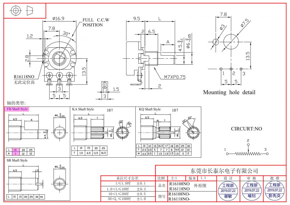CTR potentiometer resistance taper chart