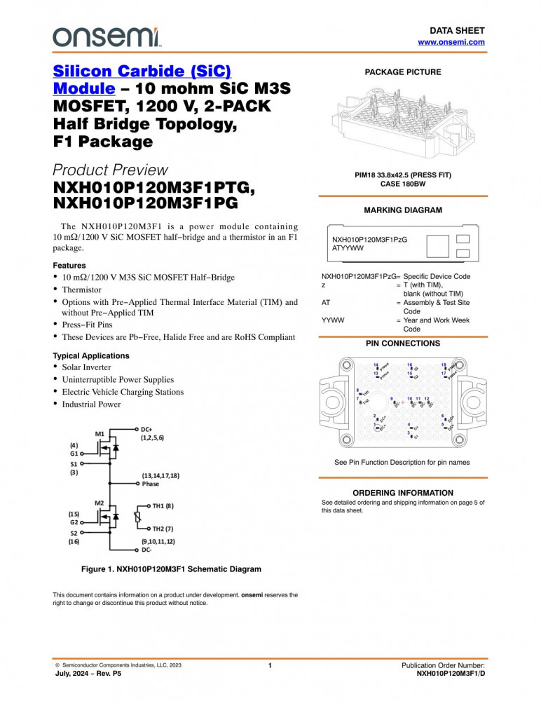 NXH010P120M3F1PTG datasheet page 1