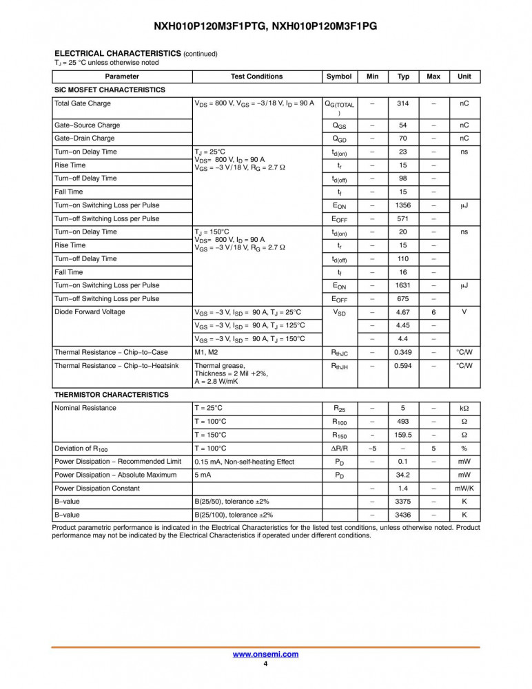 NXH010P120M3F1PTG datasheet page 4