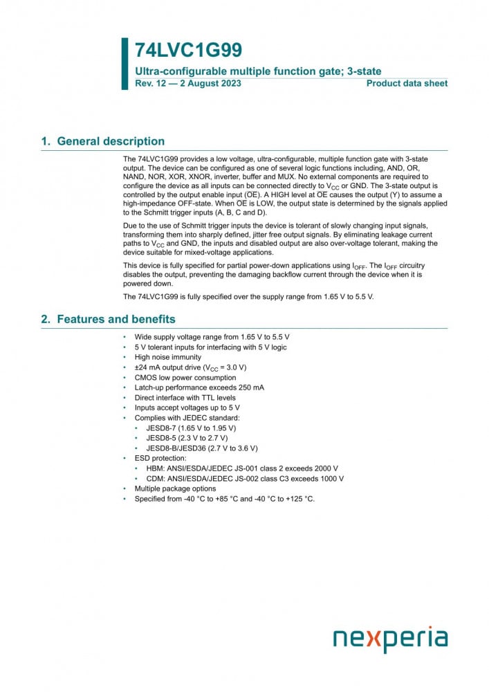 74LVC1G99 datasheet page 1