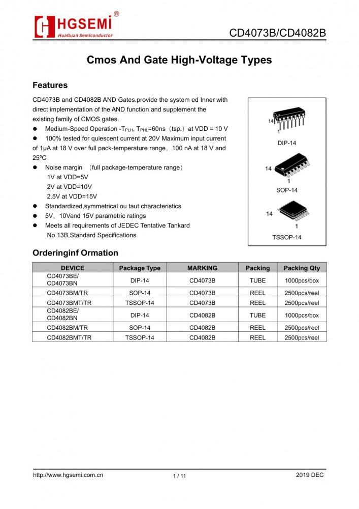 CD4073BMT/TR datasheet page 1