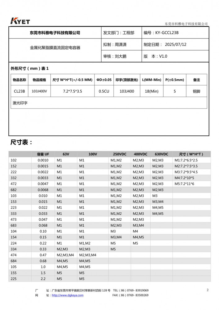 PE103J2G0503 approval document page 2