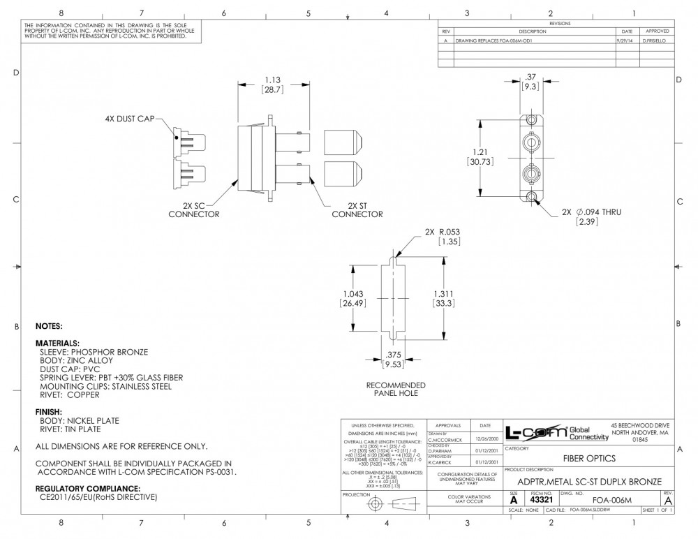 L-com FOA-006M technical drawing