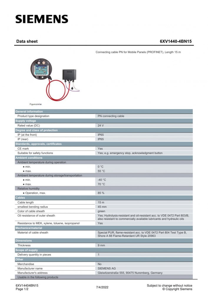 SIEMENS 6XV14404BN15 datasheet page 1