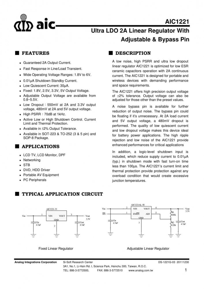 AIC1221 datasheet page 1