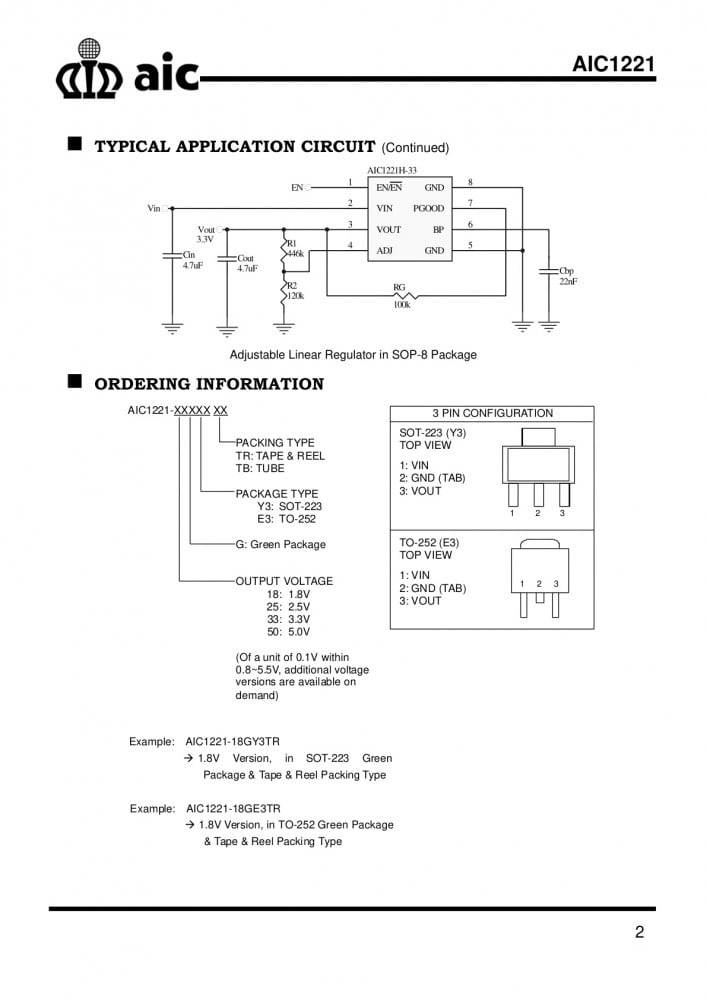AIC1221 datasheet page 2