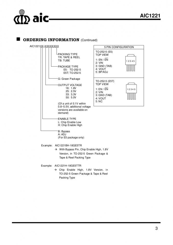 AIC1221 datasheet page 3