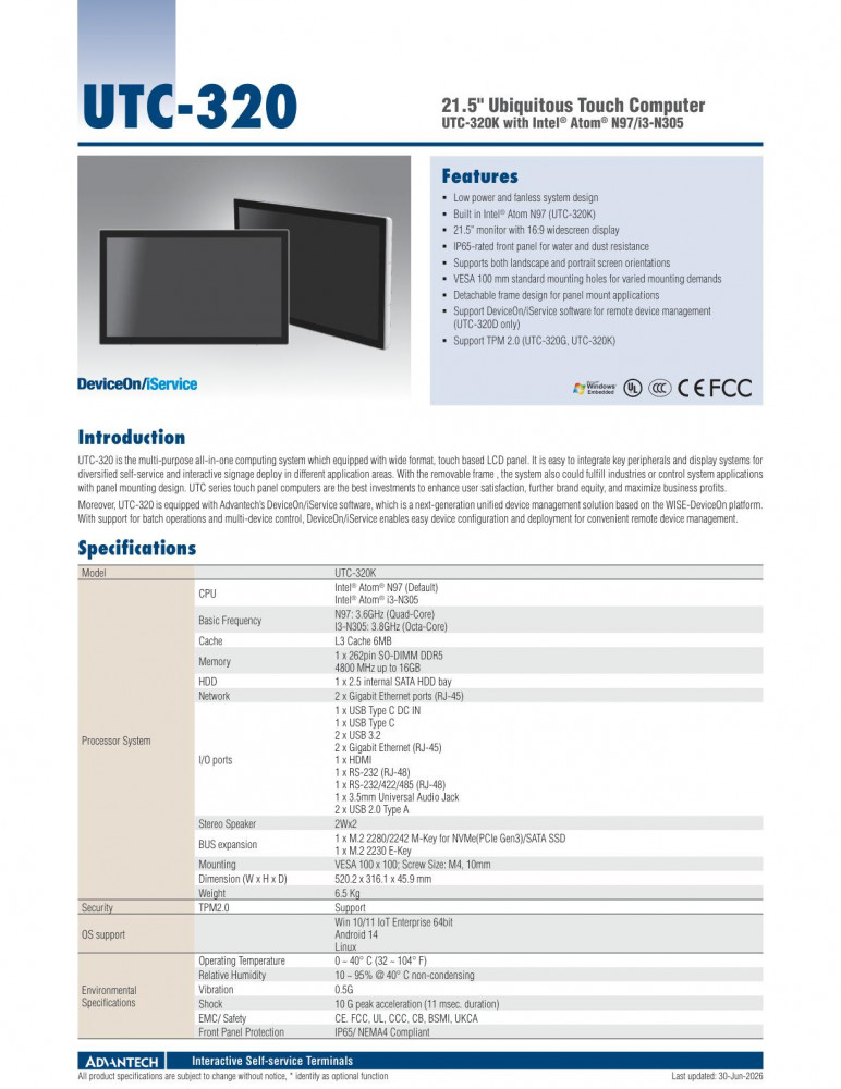 UTC-320K technical document page 1