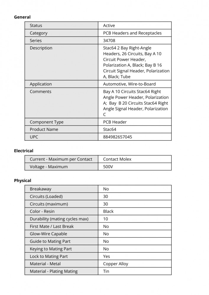 Technical document page 2 for MOLEX 347087012