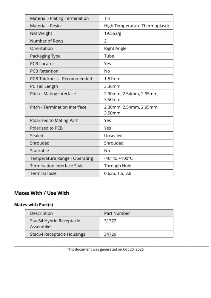 Technical document page 3 for MOLEX 347087012