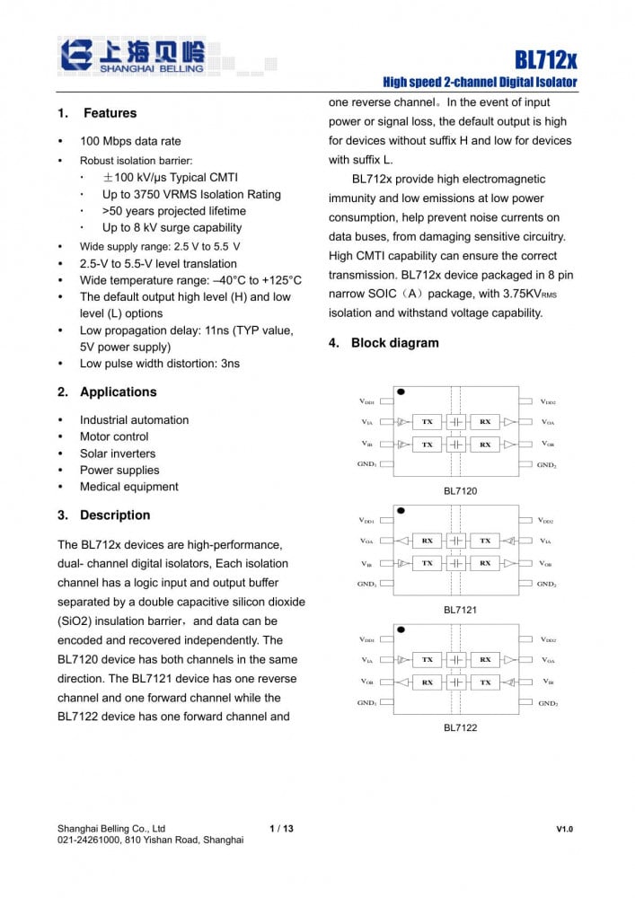 BL7121AH datasheet page 1