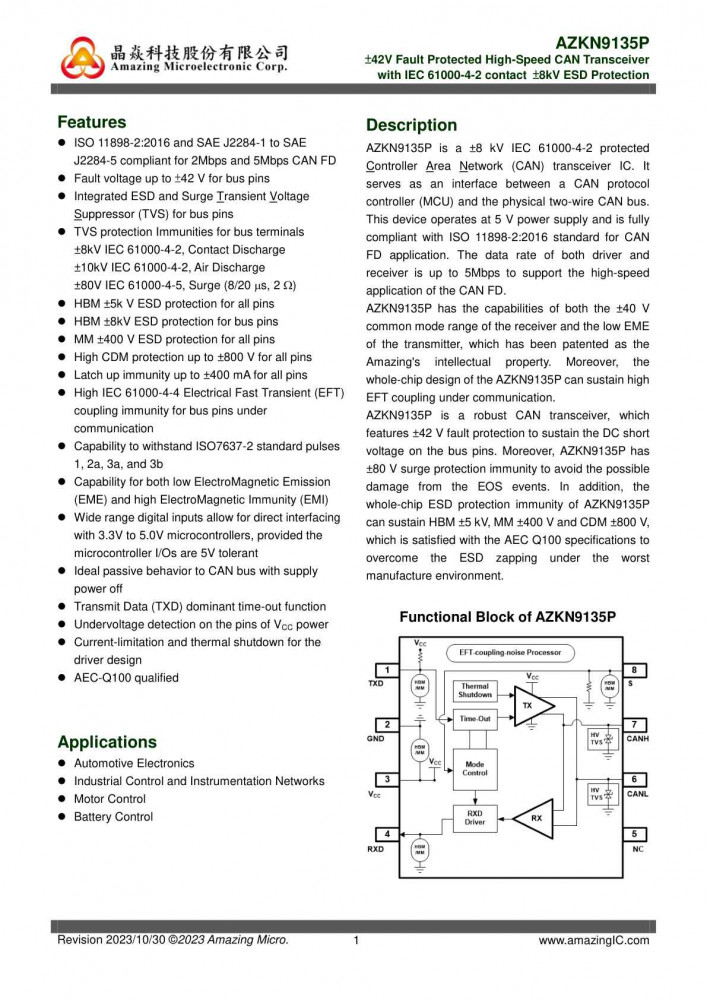 AZKN9135P datasheet page 1