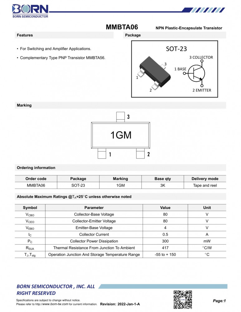 MMBTA06 datasheet page 1