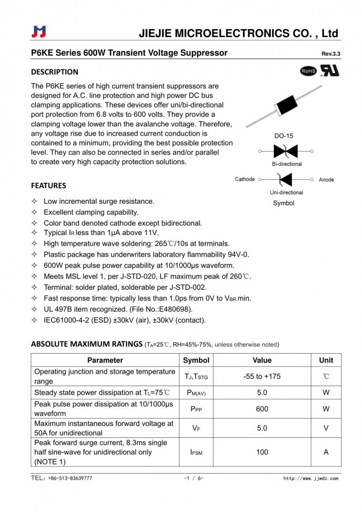 P6KE series datasheet page 1