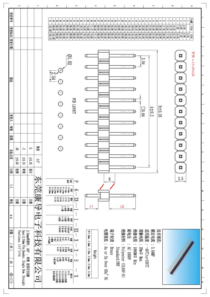 BOOMELE 2.54-1*20P technical document page