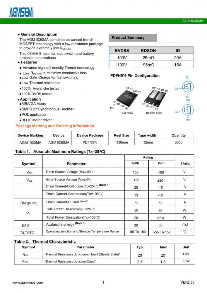 AGM1030MA datasheet page 1