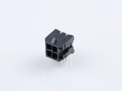 Micro-Fit 3.0 Vertical Header, 3.00mm Pitch, Dual Row, 10 Circuits, Straight Tail, with PCB Polarizing Peg, 0.38µm Gold Plating, Glow-Wire Capable, Black, Tape and Reel, with Pick and Place Cap