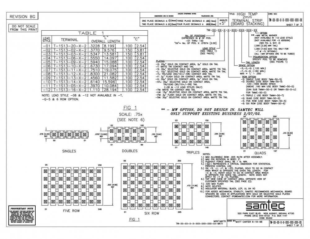 Samtec TW series technical document page 1