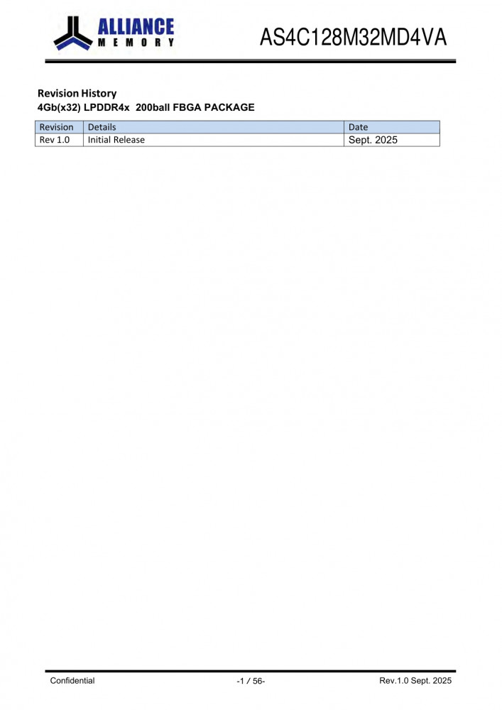 AS4C128M32MD4VA-062BIN datasheet page 1