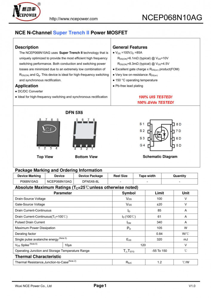 NCEP068N10AG datasheet page 1