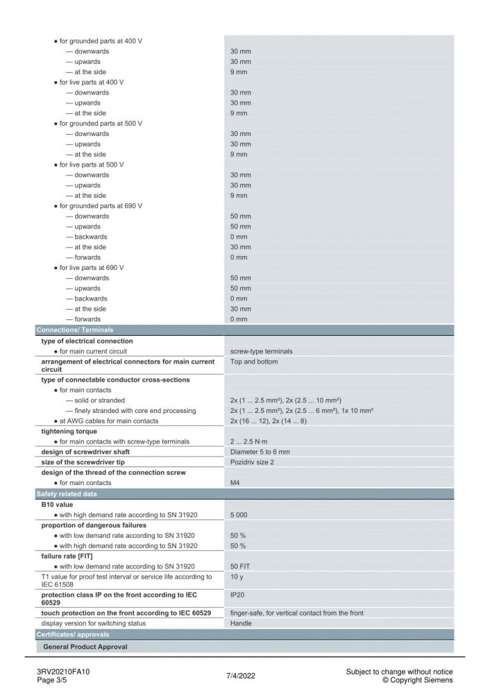 3RV20210FA10 datasheet page 3