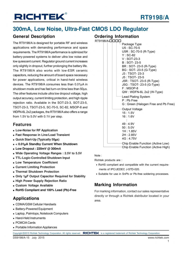 RT9198 datasheet page 1