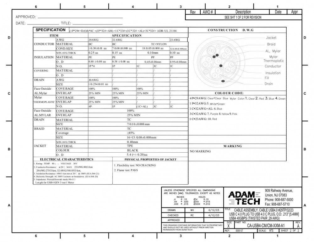 ADAM TECH USB4 cable assembly drawing page 2