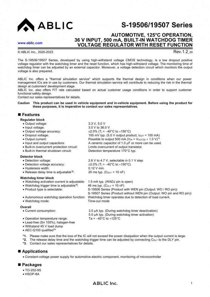 ABLIC S-19506/S-19507 datasheet page 1