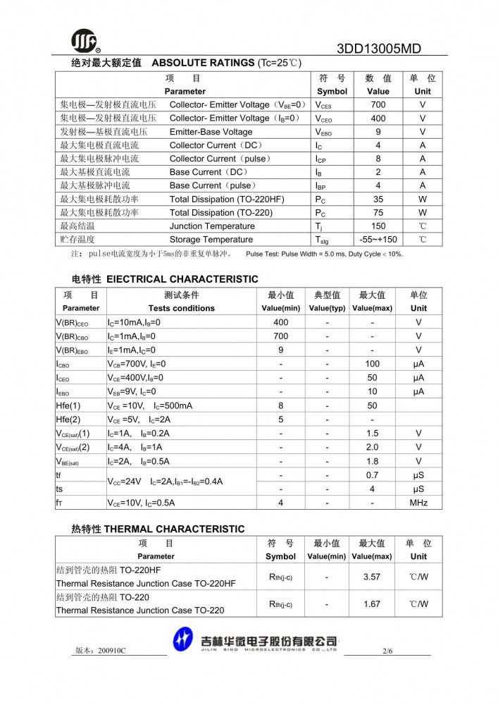 3DD13005MD datasheet page 2