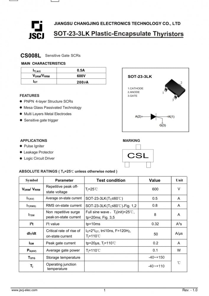 CS008L datasheet page 1