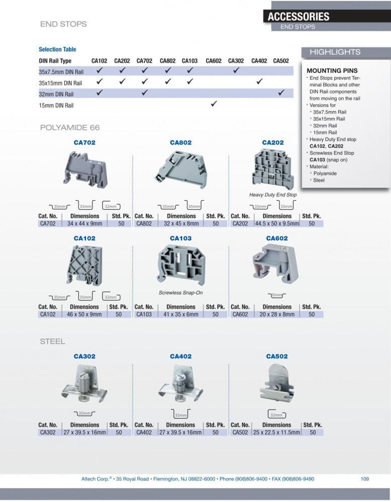 Altech CA302 technical catalog page