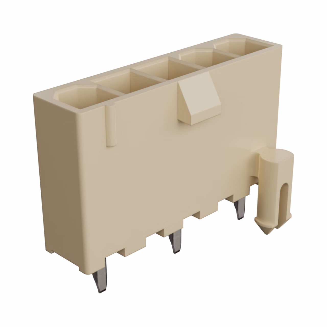 Mini-Fit Plus Header, 4.20mm Pitch, Single Row, Vertical, 5 Circuit Housing, Circuits 2 and 4 Voided, with Snap-in Plastic Peg PCB Lock, Nylon 6/6 UL 94V-0, Gold (Au) Plating for sale