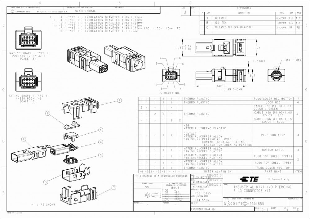TE Connectivity 2201855-1 engineering drawing preview