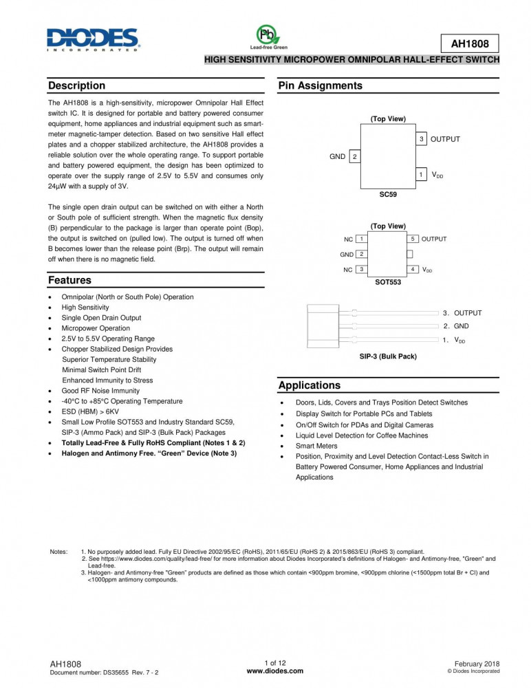 AH1808 datasheet page 1