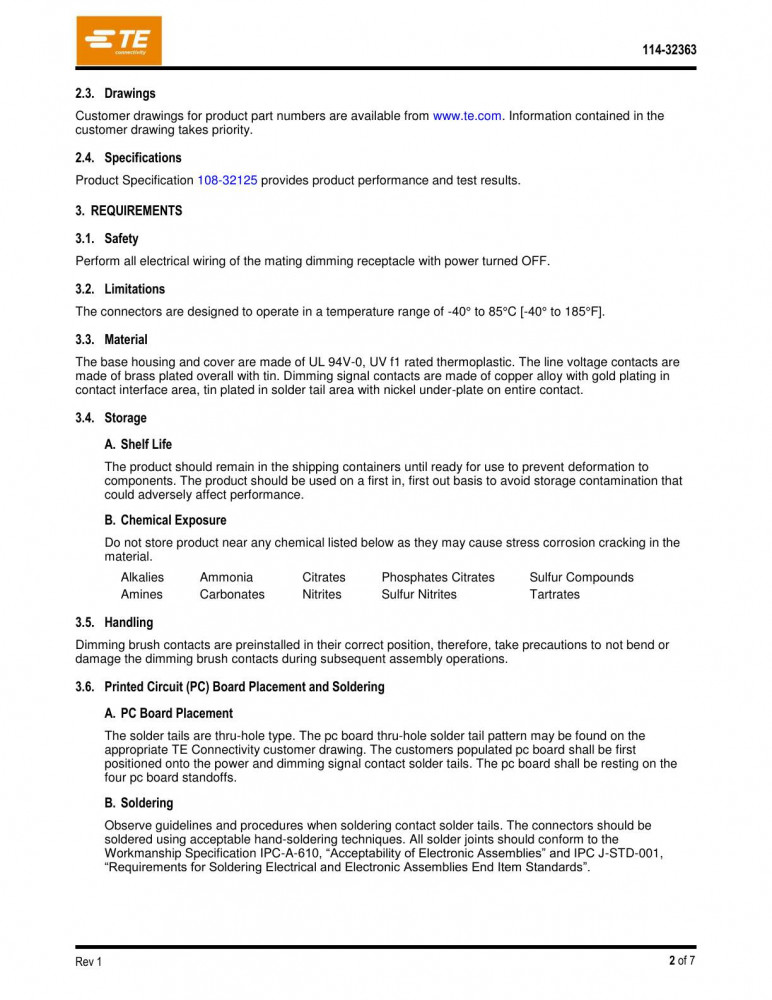 TE Connectivity application specification page 2