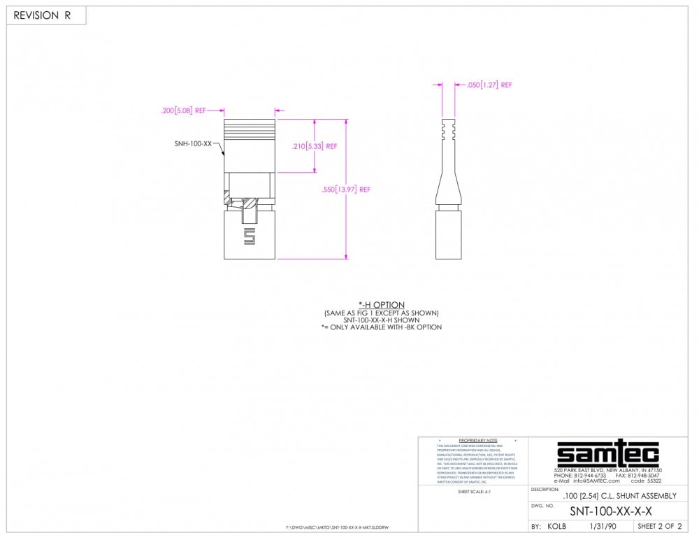 Samtec SNT-100-RD-H technical drawing page 2
