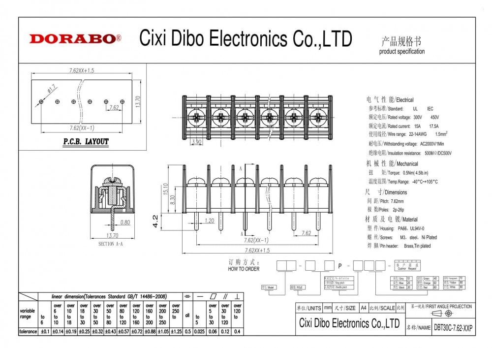 DORABO DBT30C-7.62-5P-BK-P PCB layout document preview
